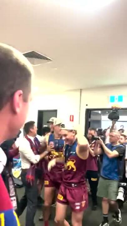 Brisbane Lions celebrate with Jonathan Brown | Herald Sun