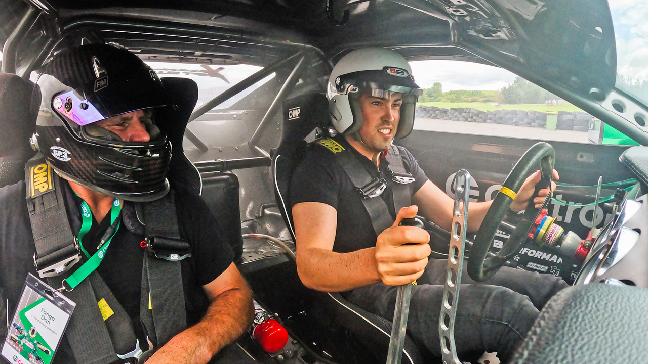 ONBOARD: Randle, Kelly take on 900hp drift Mustang | Supercars