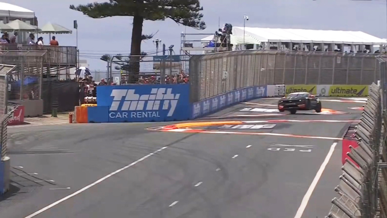 Waters takes flight through the beach chicane | Supercars