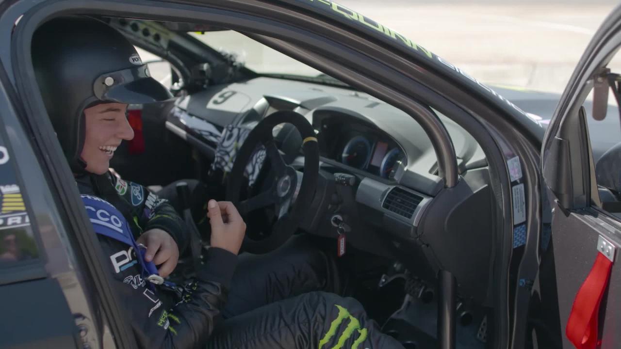 Surfer Tyler Wright drivers Cam Waters' Supercar | Supercars