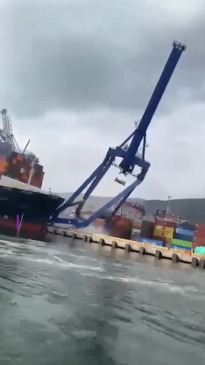 Cargo ship collides with dock causing catastrophic crane damage | news ...